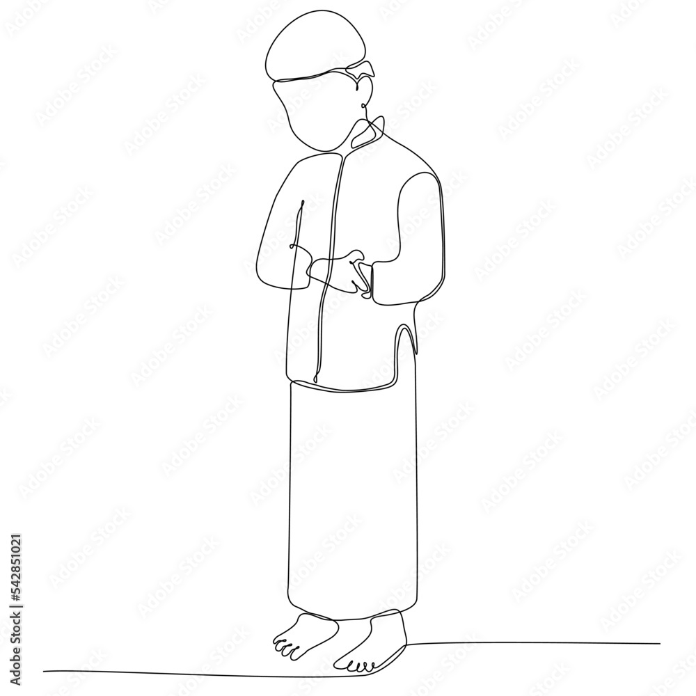Continuous line drawing of islamic muslim man praying with prostration ...