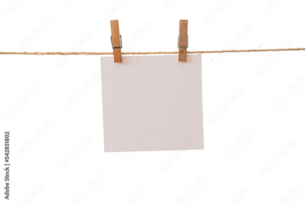 frames that hang on a rope with clothespins and isolated on white ...