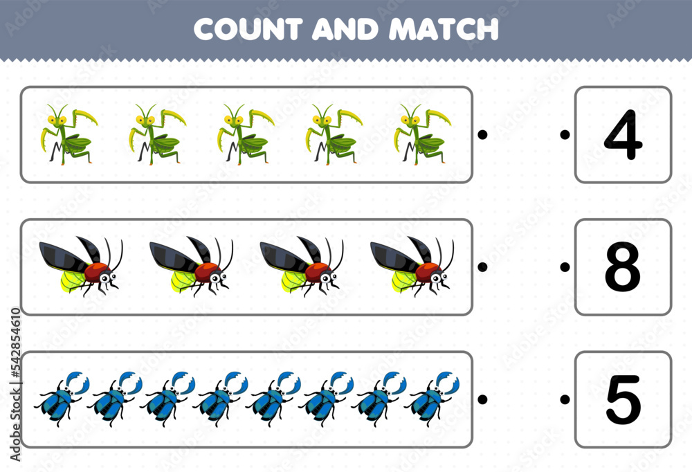 Education game for children count the number of cute cartoon mantis ...