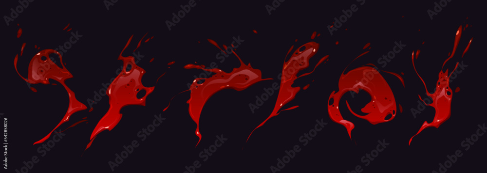 Blood splash animation, cartoon sprite sheet of red liquid swirls dynamic motion. Sequence frame ...