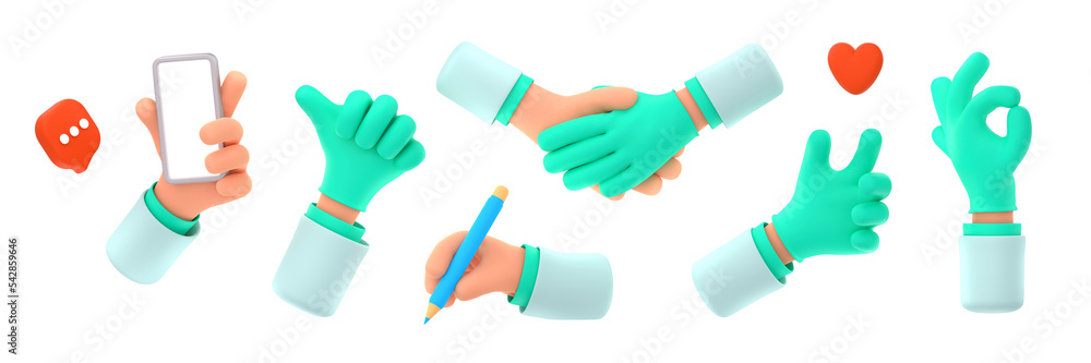 3d render, doctor hands, medical staff palms in robe and gloves ok and ...