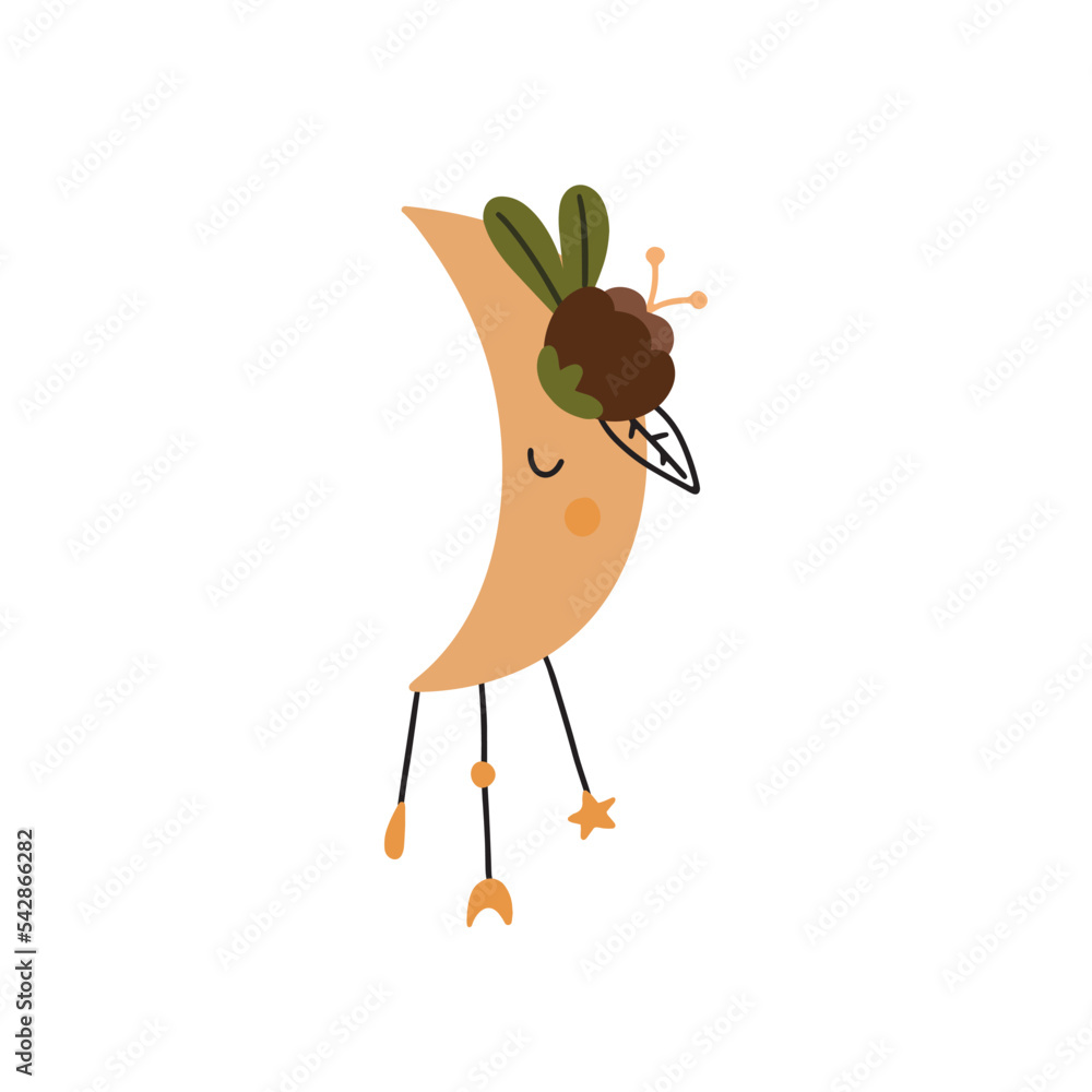 vector illustration of cute moon in boho style isolated on white ...