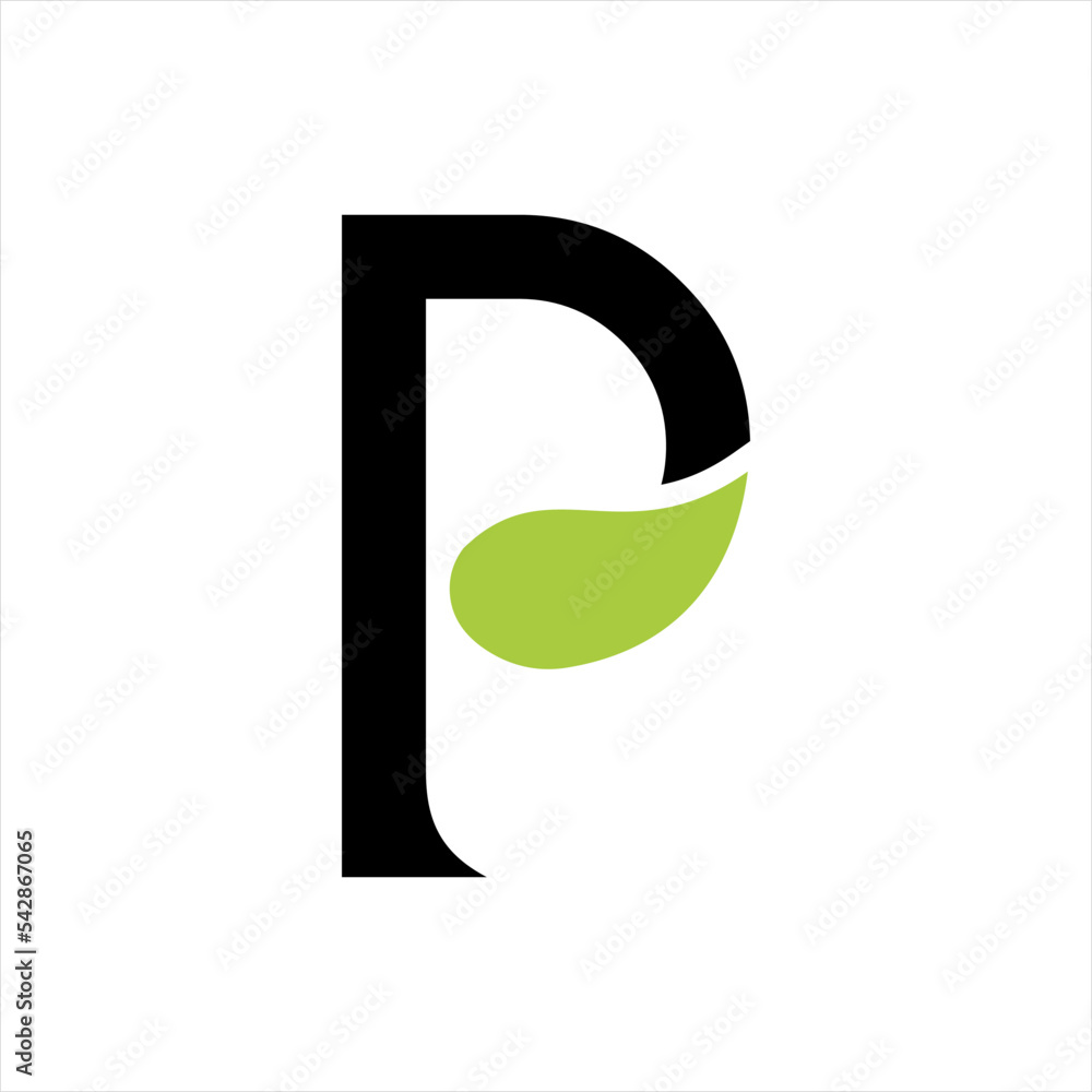 Letter P vector logo design with leaves. Stock Vector | Adobe Stock