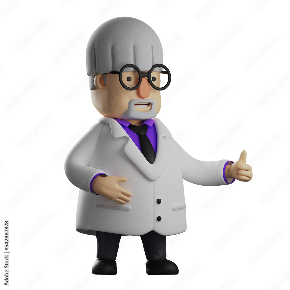 3D illustration. 3D Professor character cartoon giving thumbs up. stand ...