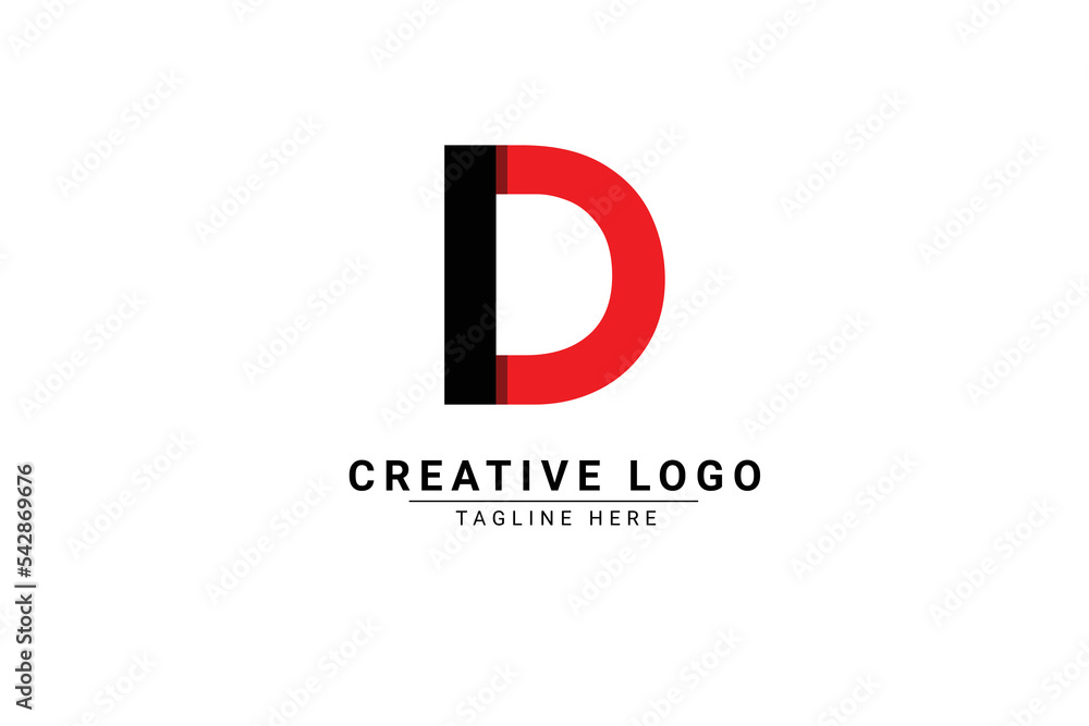 Initial Letter D Logo. Red and black shape D Letter logo with shadow ...