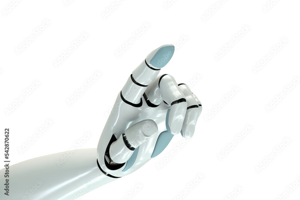 Cyborg hand finger pointing Isolated on white background. technology of ...