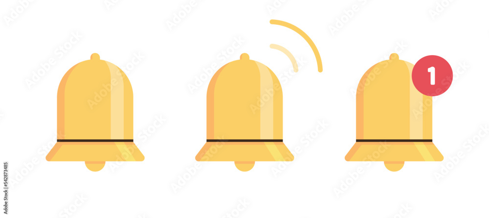 Notification bell symbol and yellow ringing bell with new notification ...