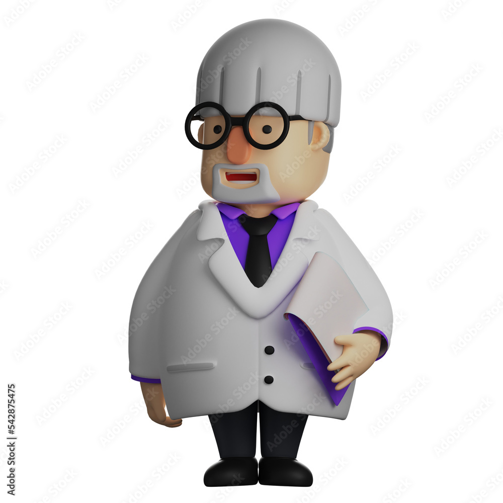 3D Professor Cartoon Illustration with an iconic white jacket Stock ...
