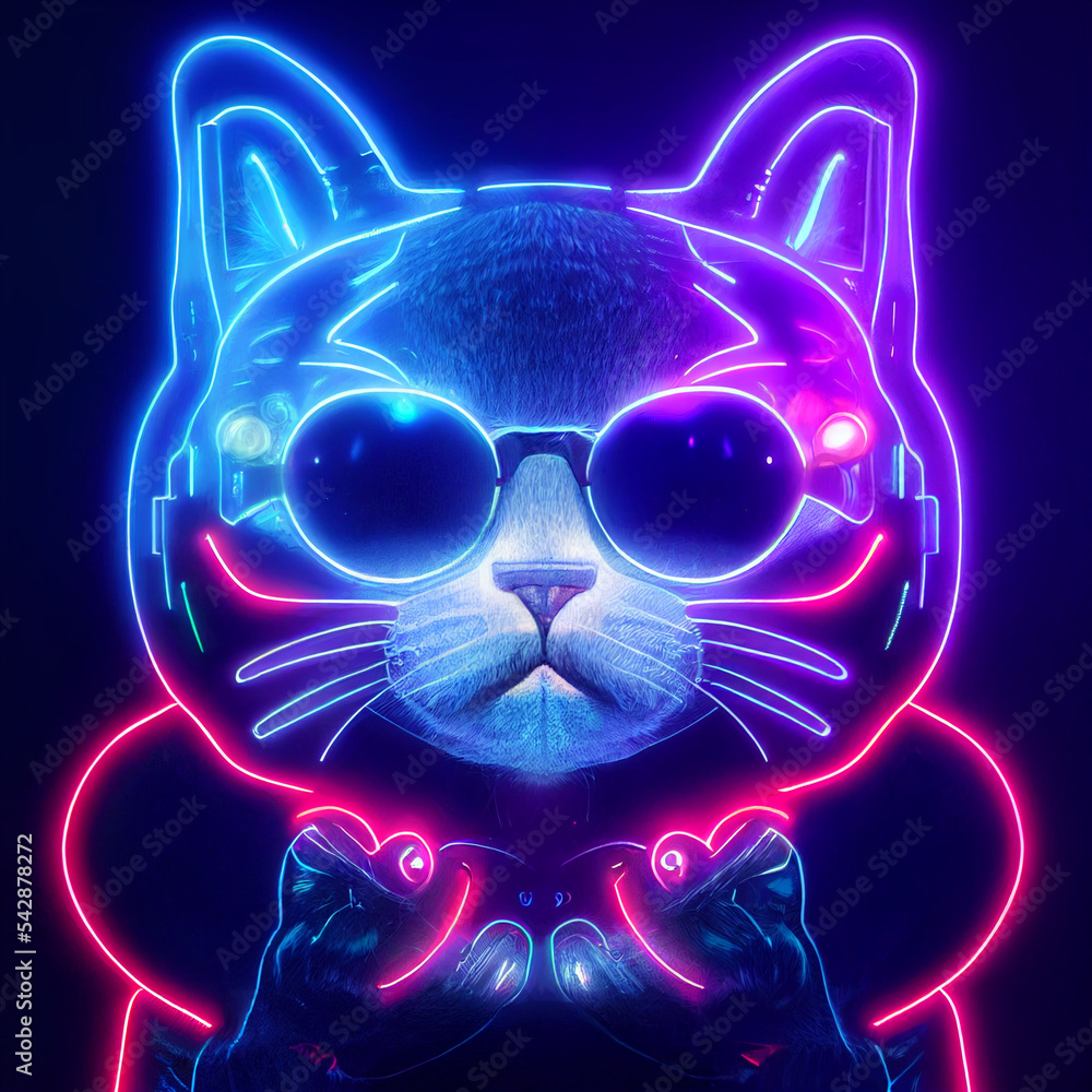 Cyberpunk cat. Cyberpunk neon Cat signal. Twich Cat Emoji. Cat in neon ...