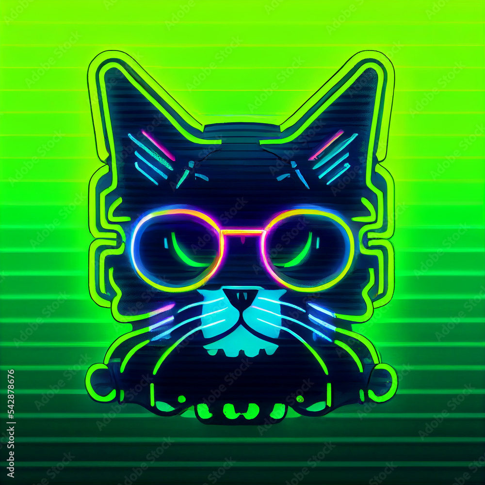 Cute cat Glowing neon sign. Cat icon neon sign. Cyberpunk neon Cat sign ...