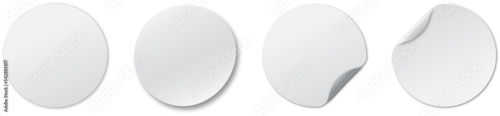 Realistic set of round sticky stickers with curved edges and a ...