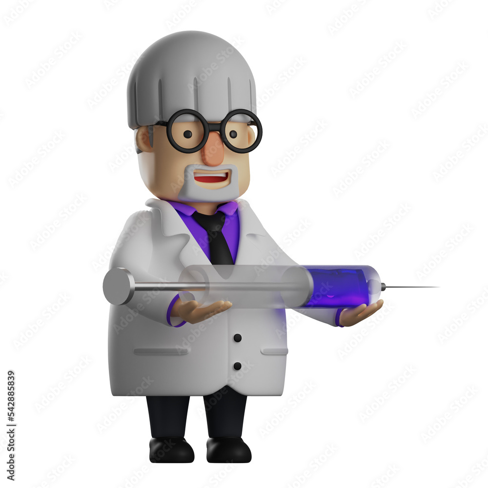 Professor Cartoon Illustration having a giant syringe Stock ...