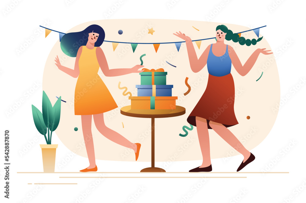 Celebration gradient concept with people scene in the flat cartoon ...