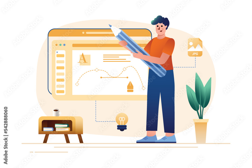 Design studio gradient concept with people scene in the flat cartoon ...