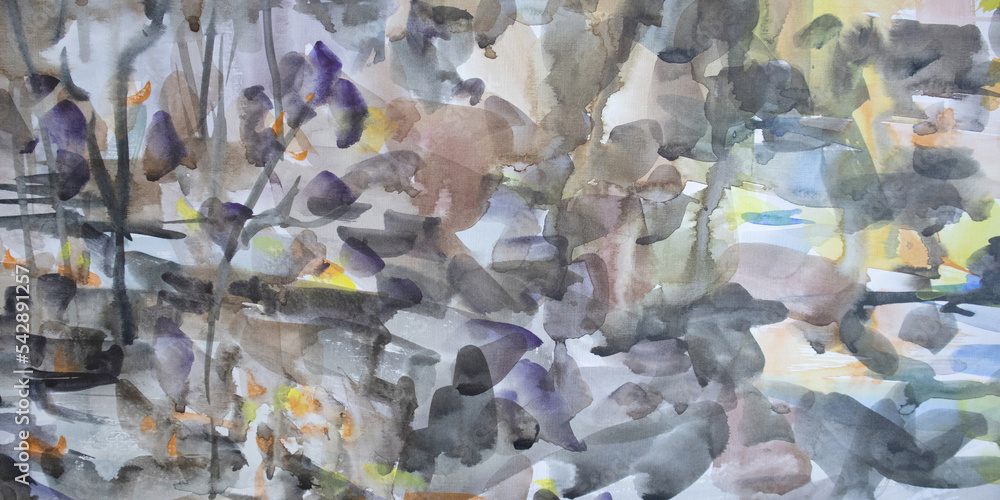 Autumn bare trees abstract branches. Wet messy rainy ground ...