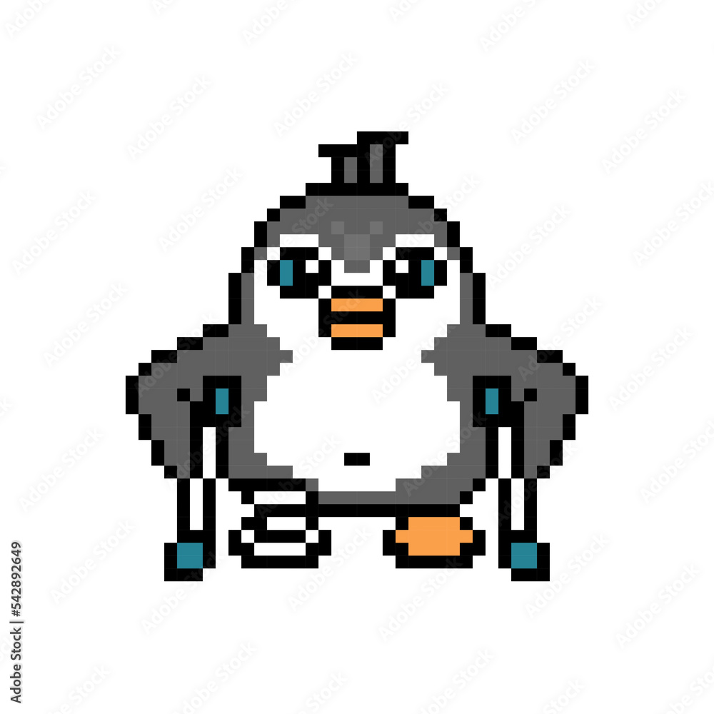 Penguin with a broken leg in a cast walking on crutches, pixel art ...