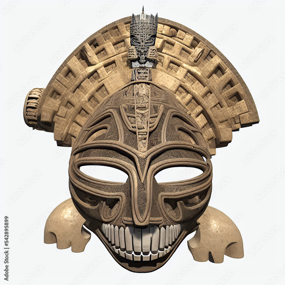Traditional ancient Mayan Mask. Digital illustration. 3D rendering ...