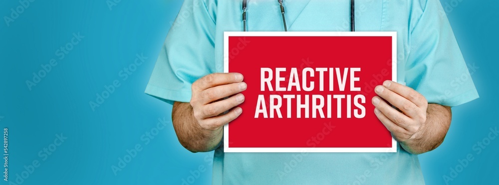 Reactive arthritis (Reiter's syndrome). Doctor shows red sign with ...