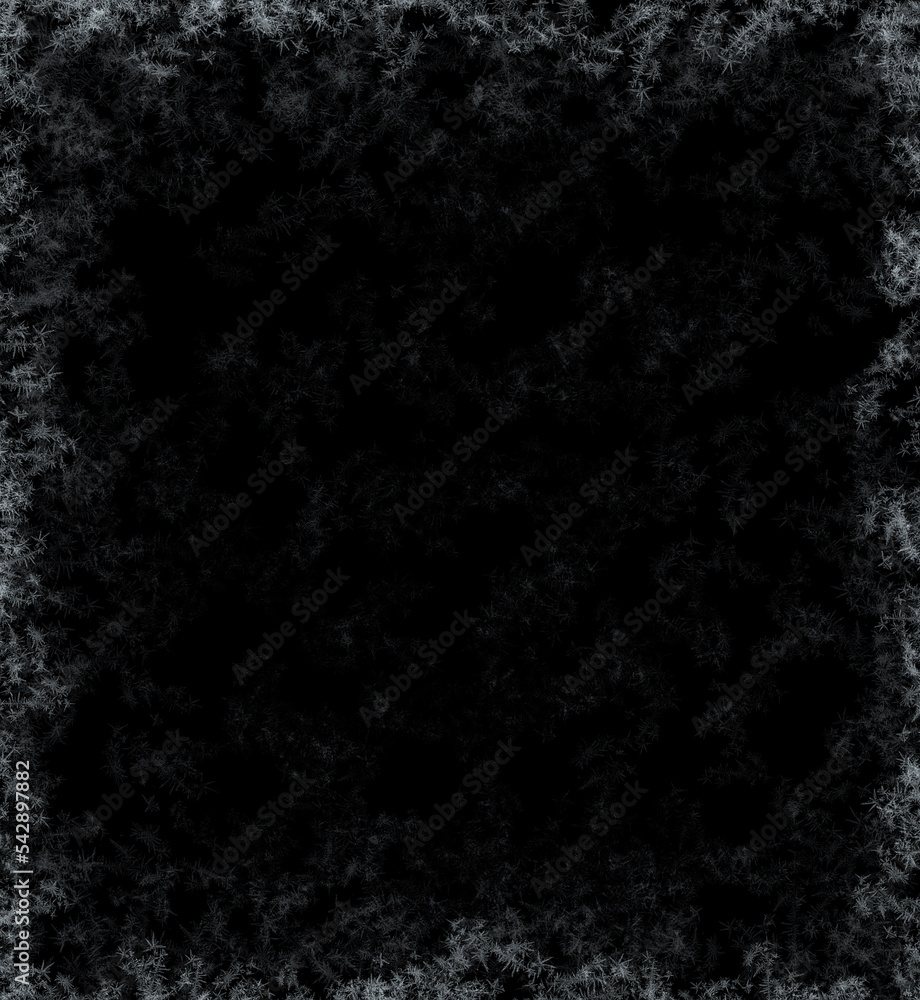 A frame of a frosty pattern on a black background. A frame with an ...