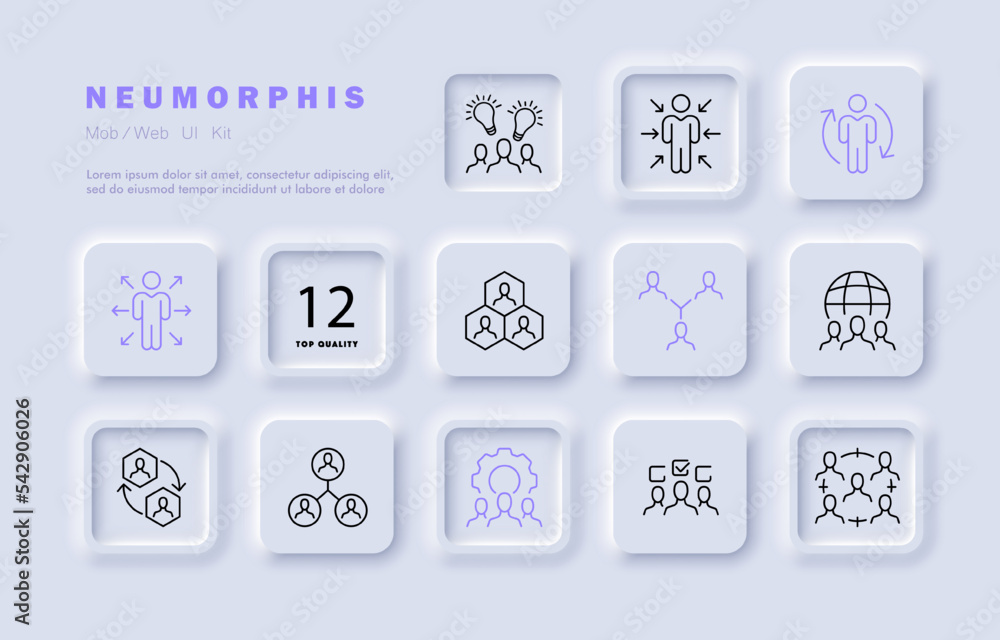 Team building set icon. Idea, creativity, hierarchy, responsibilities ...