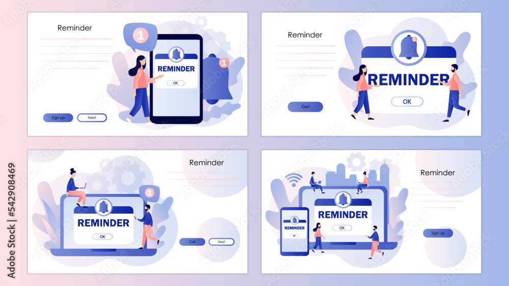 Reminder concept. Notifications page with notification bell. New notice ...