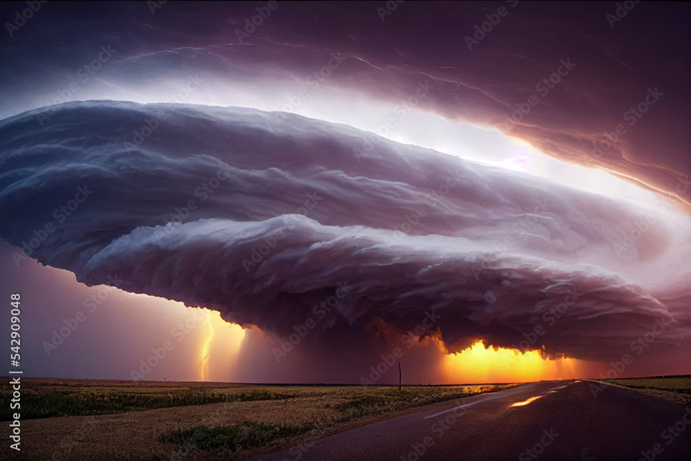 Supercell storm, weather, climate change, nature. 3d illustration Stock ...