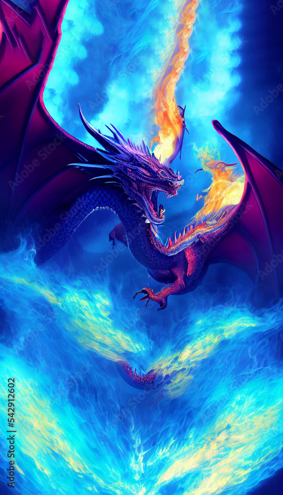 dragon in blue flame illustration Stock Illustration | Adobe Stock