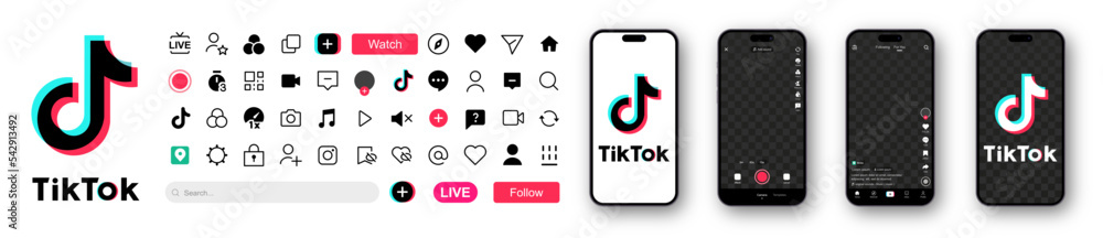 TikTok logo. Tempale for social media. Set Tik Tok screen social media ...