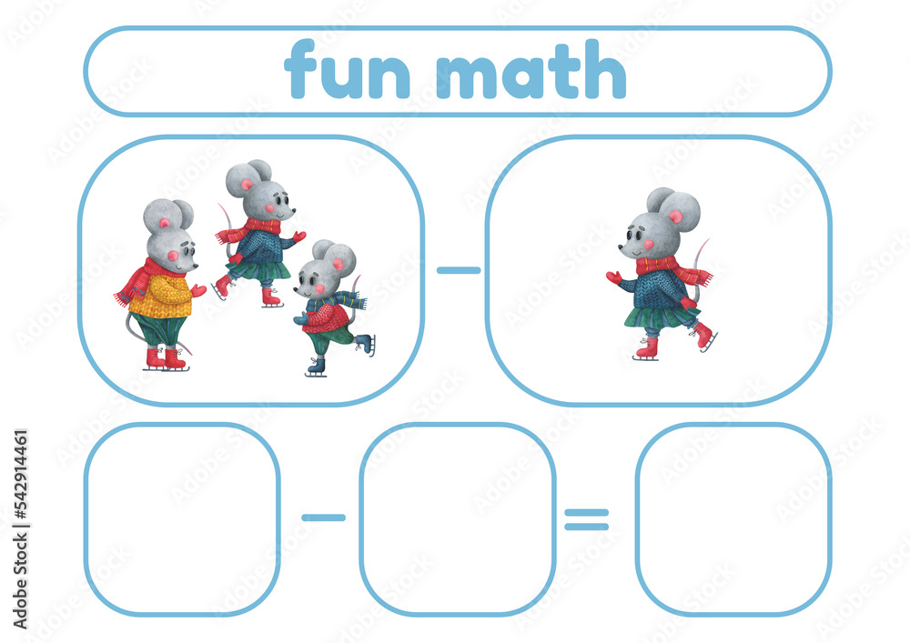 Winter Activity page, sheet for kids. Arithmetic task with forest ...