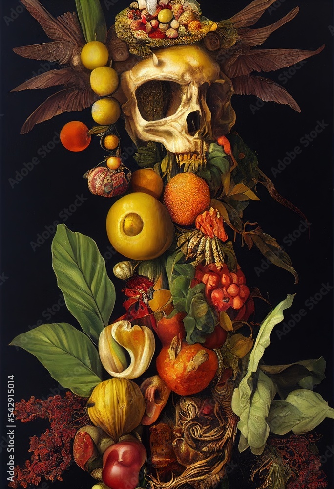 Fruit and food as human. in the style of Giuseppe Arcimboldo. Stock ...
