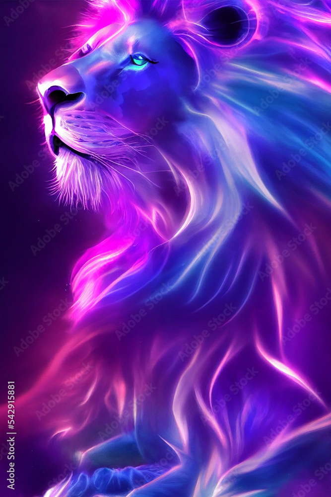 Fantasy purple glowing lion illustration Stock Illustration | Adobe Stock