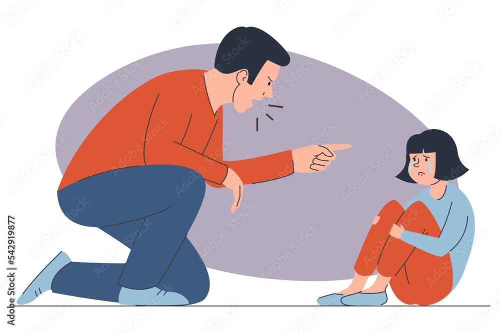 Father screaming at daughter vector isolated. Illustration of an angry ...
