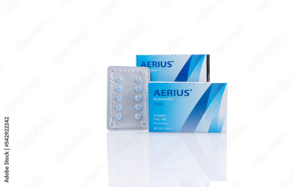 CHONBURI, THAILAND-OCTOBER 18, 2022: Aerius with packaging ...