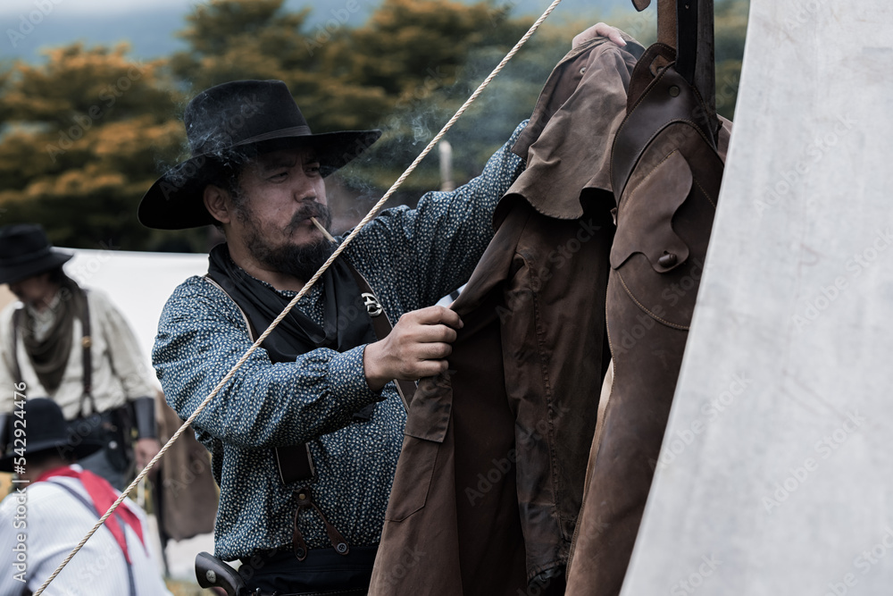 cowboy with a hat. portrait of a cowboy. Leather Cowboy Hat. Portrait ...
