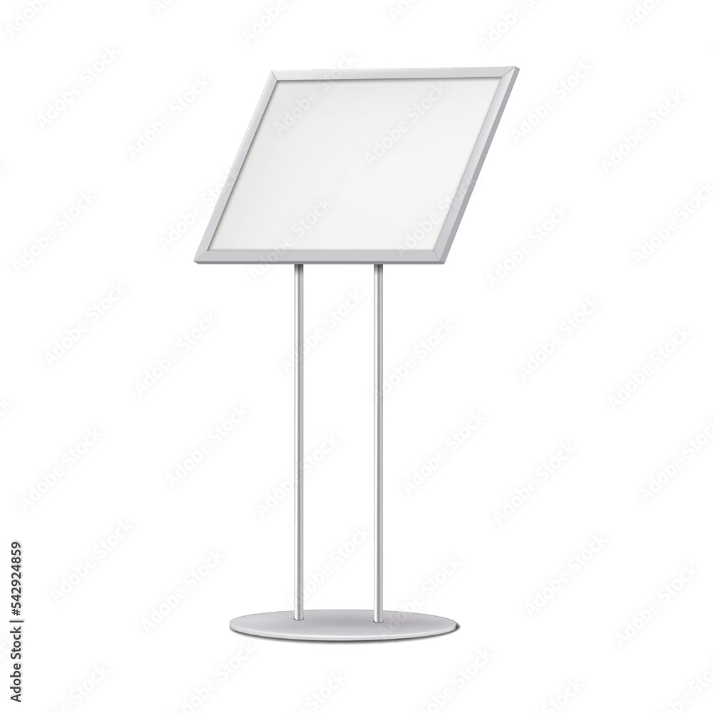 Blank white sign holder stand with two-legged round flat base post ...