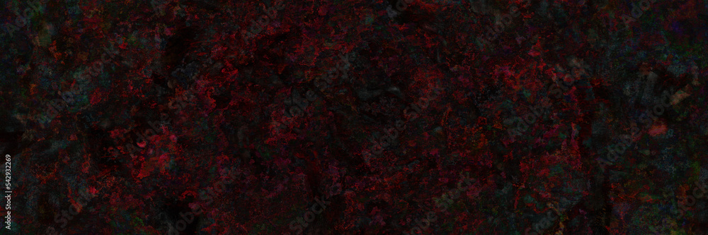 Abstract dark red watercolor hell pattern with green drips on liquid ...