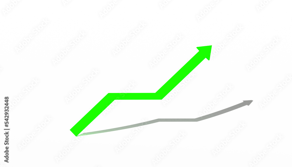 Abstract 3d-illustration of a green arrow with an up direction in front ...