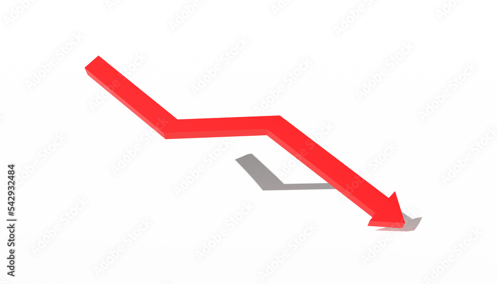 Abstract 3d-illustration of a single red arrow with a down direction as ...