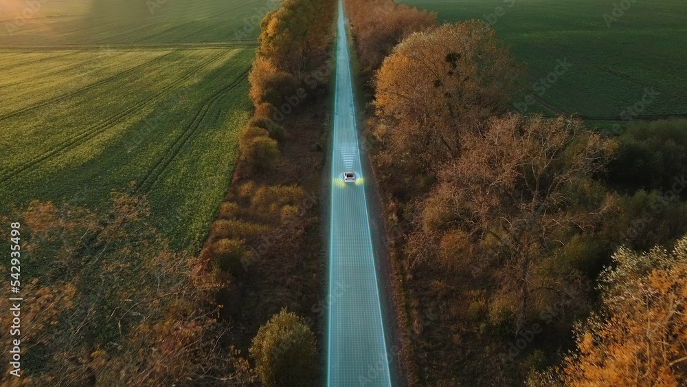 Autonomous Self-Driving Electric Car Driving on Road. Animated ...