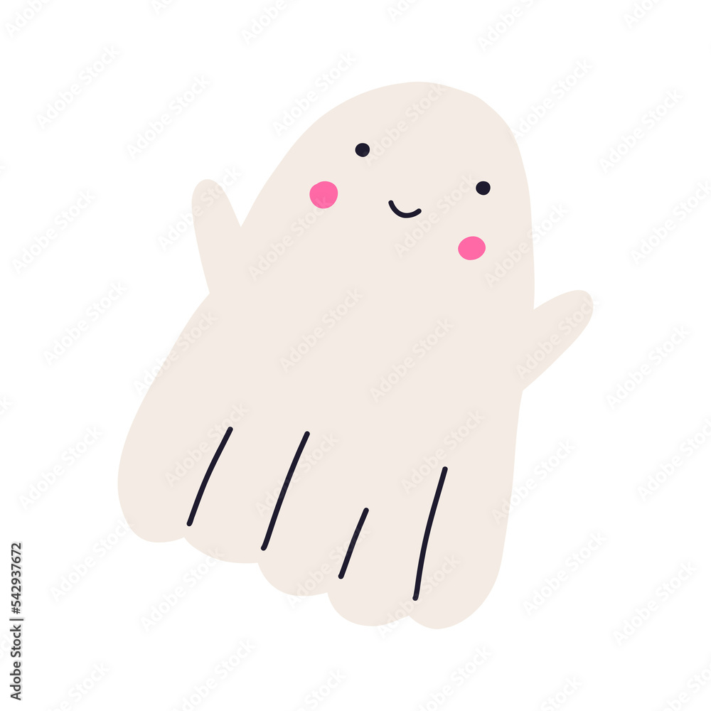 Cute and cheerful ghost, cartoon flat vector illustration isolated on ...