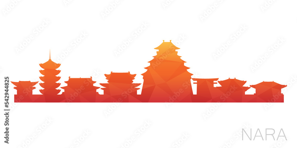 Nara, Japan Low Poly Skyline Clip Art City Design. Geometric Polygon ...