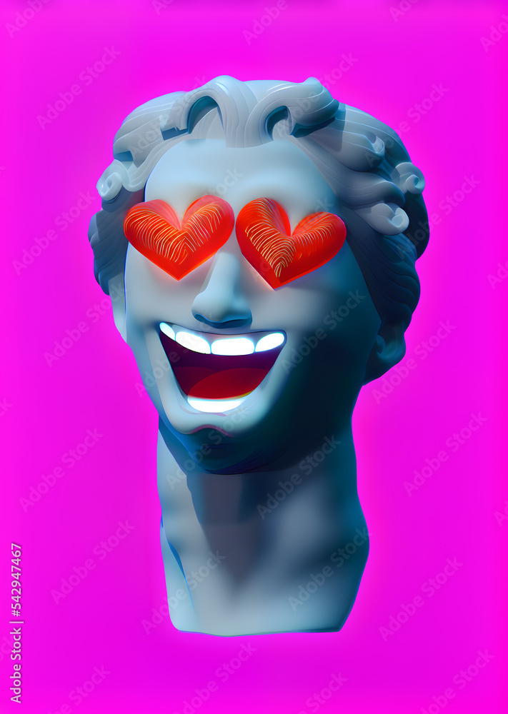 Funny bizarre collage with an ancient marble statue (head), modified to ...