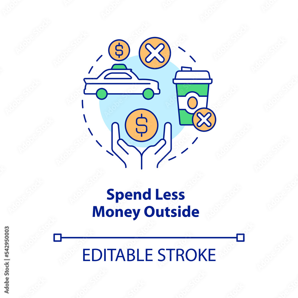 Spend less money outside concept icon. Finance saving. Work from home ...