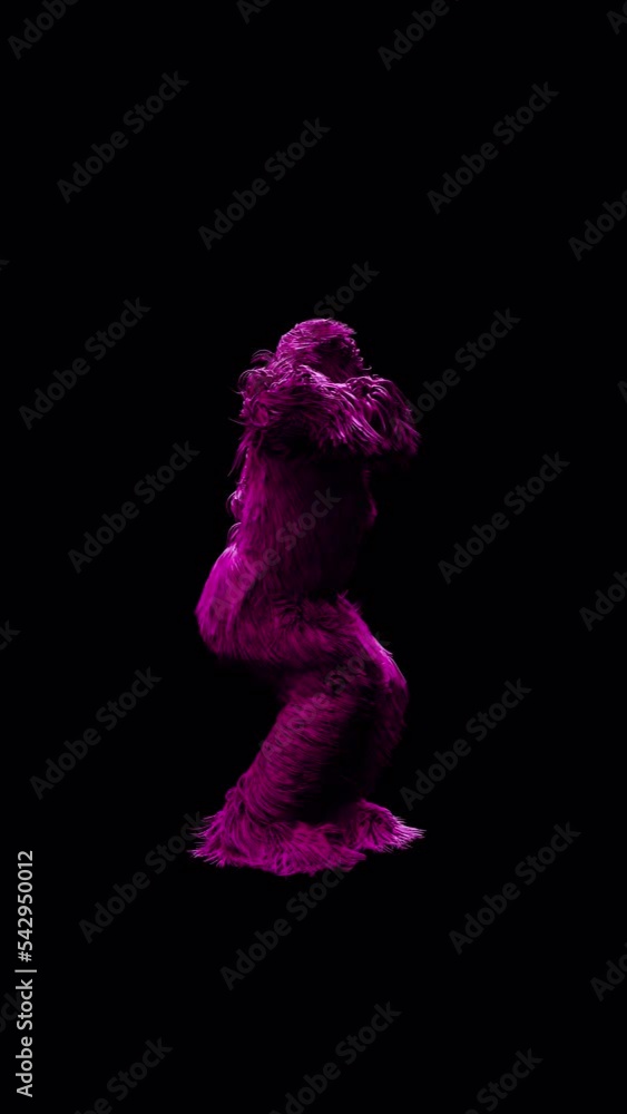 3D animation - Loop animation of pink furry character dancing on dark ...