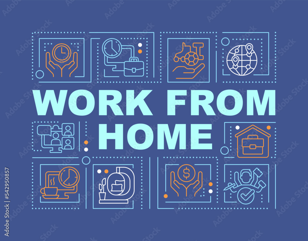 Work from home word concepts dark blue banner. Remote employment ...