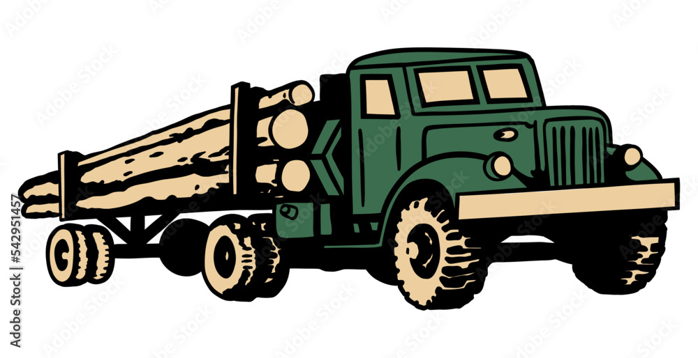 vintage Logging Truck - hand drawn illustration Stock Vector | Adobe Stock