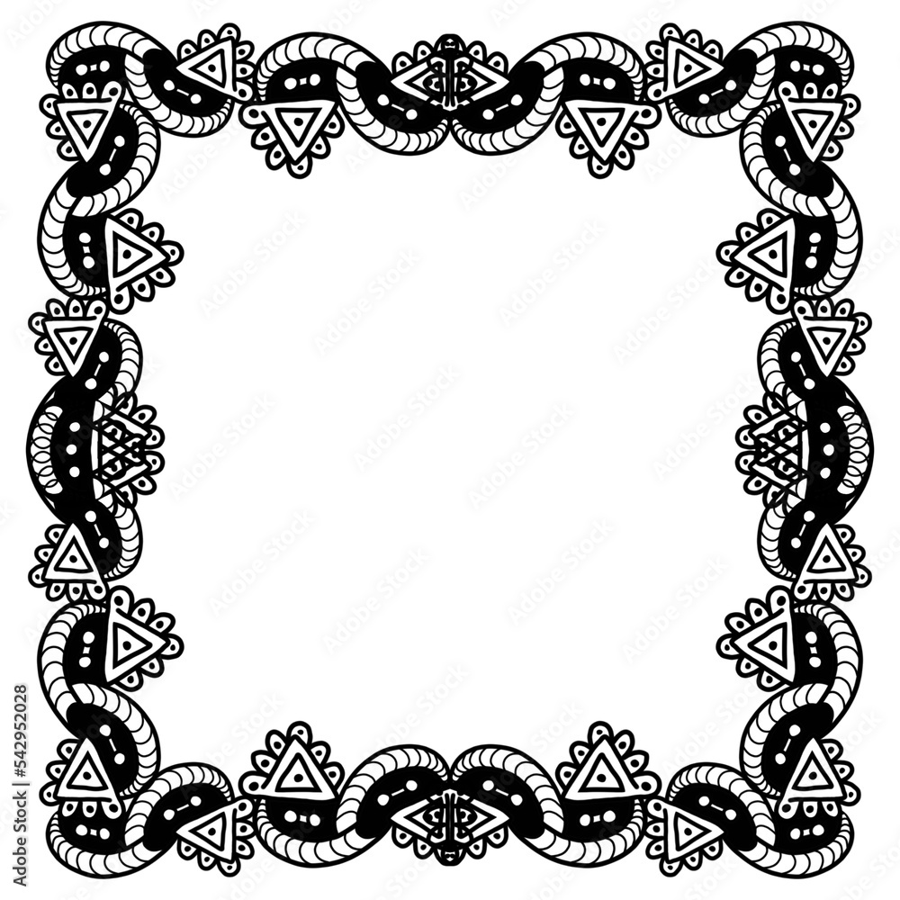 Black and white frame with ornament. Doodle art transparent frame ...