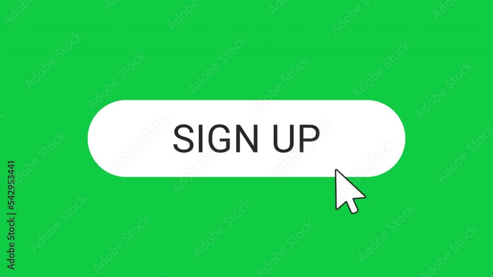 Animated reveal of a white sign-up button with the mouse pointer and ...