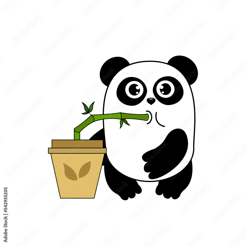 Cute cartoon panda with eco paper cup and recykling. Funny character ...