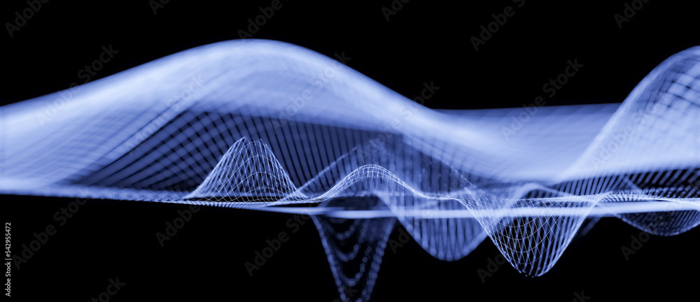 Illustration of abstract wireframe sound waves, visualization of ...